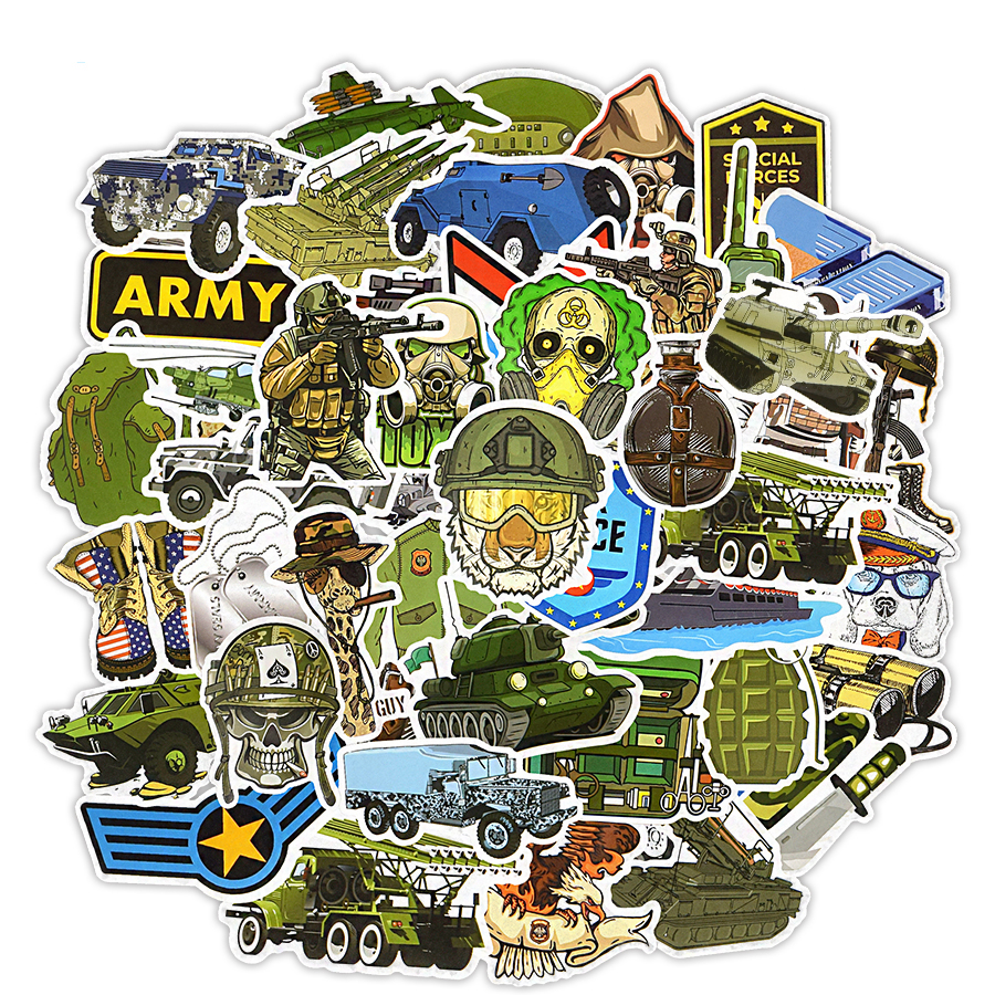 50 PCS Military Style Stickers Soldier Badge Cartoon Cool Stickers for ...