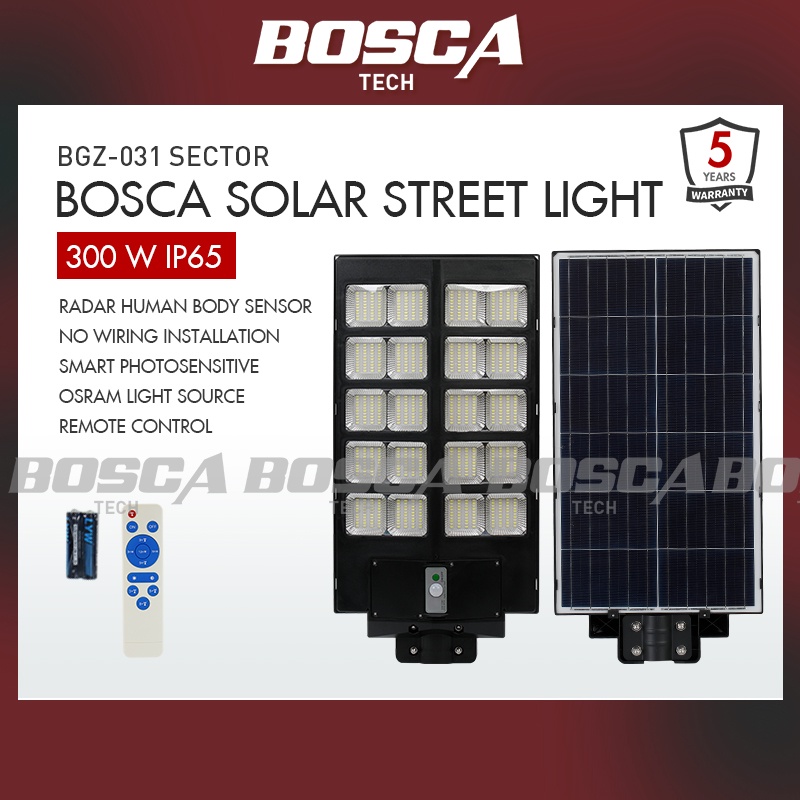 BOSCA SECTOR LED Solar Light 300W IP65 street light solar panel remote ...