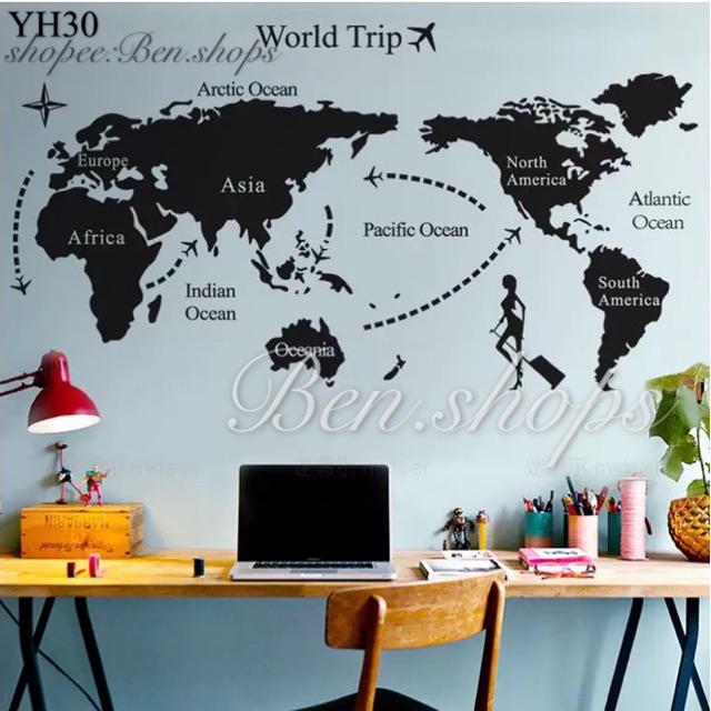3D World trip Map Wall sticker Waterproof Pvc easy removable decorate ...