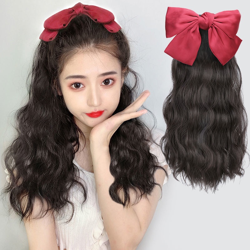 Ponytail Wig Female Bow Long Curly Hair Corn Curler Natural Ponytail ...