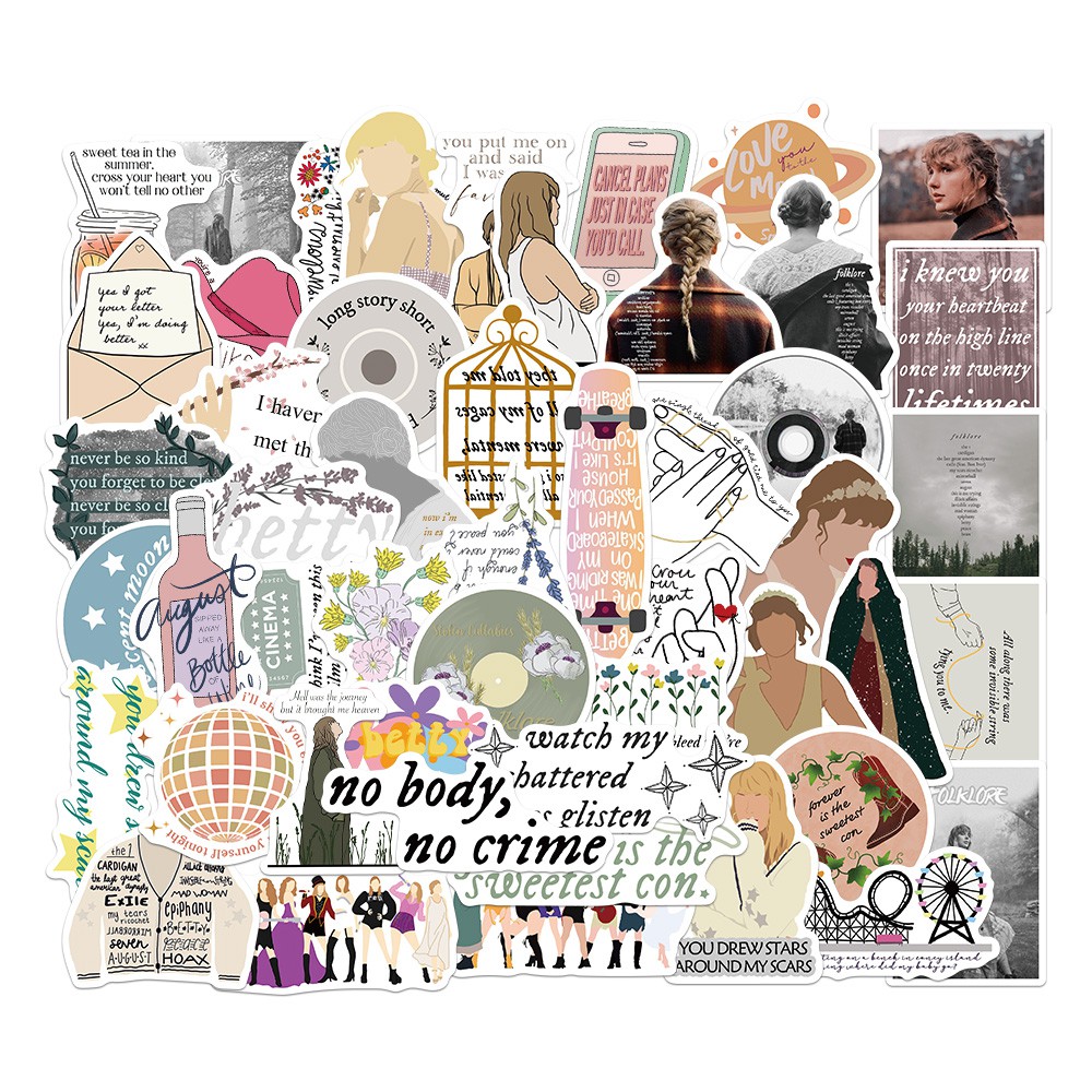 50pcs Taylor Swift Music Album Folklore And Evermore Graffiti Stickers