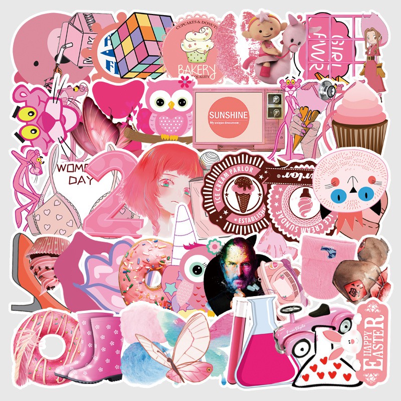 Perfect Life 54 Pcs Cute Pink Graffiti Stickers Computer Car Motorcycle ...