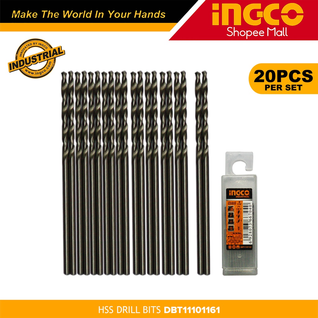 INGCO 20 PCS M2 HSS Drill Bit 1/16" DBT11101161 for Metal Drilling IHT ...