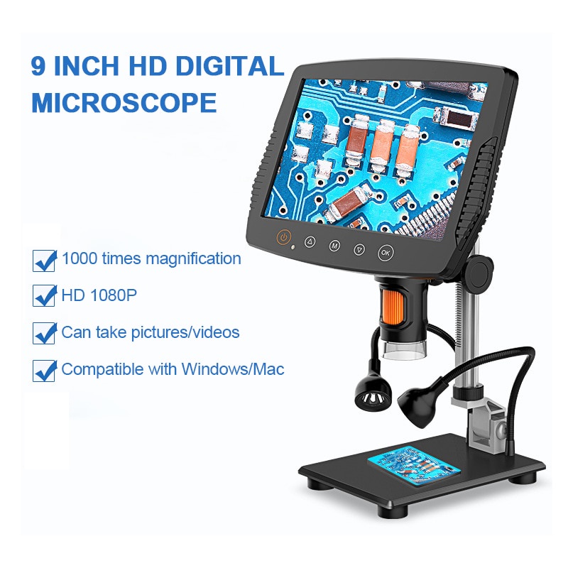 9 Inch Large Screen Microscope Adjustable LED Light Digital HD 1080P ...
