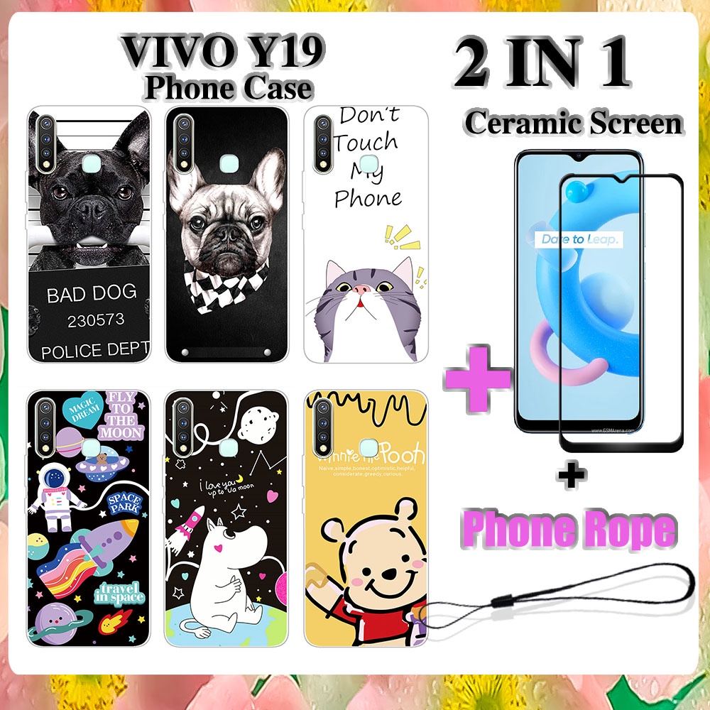 2 IN 1 VIVO Y19 Phone Case with Tempered Glass Ceramic Protector Screen Curved Tempered Film ...
