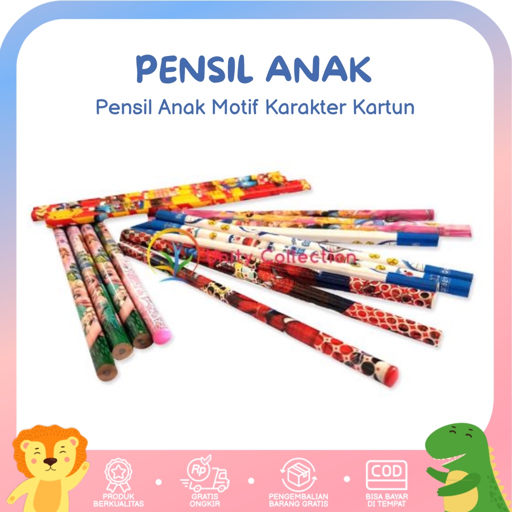 PERALATAN KAYU Children's Wooden Pencil Cartoon Character School ...