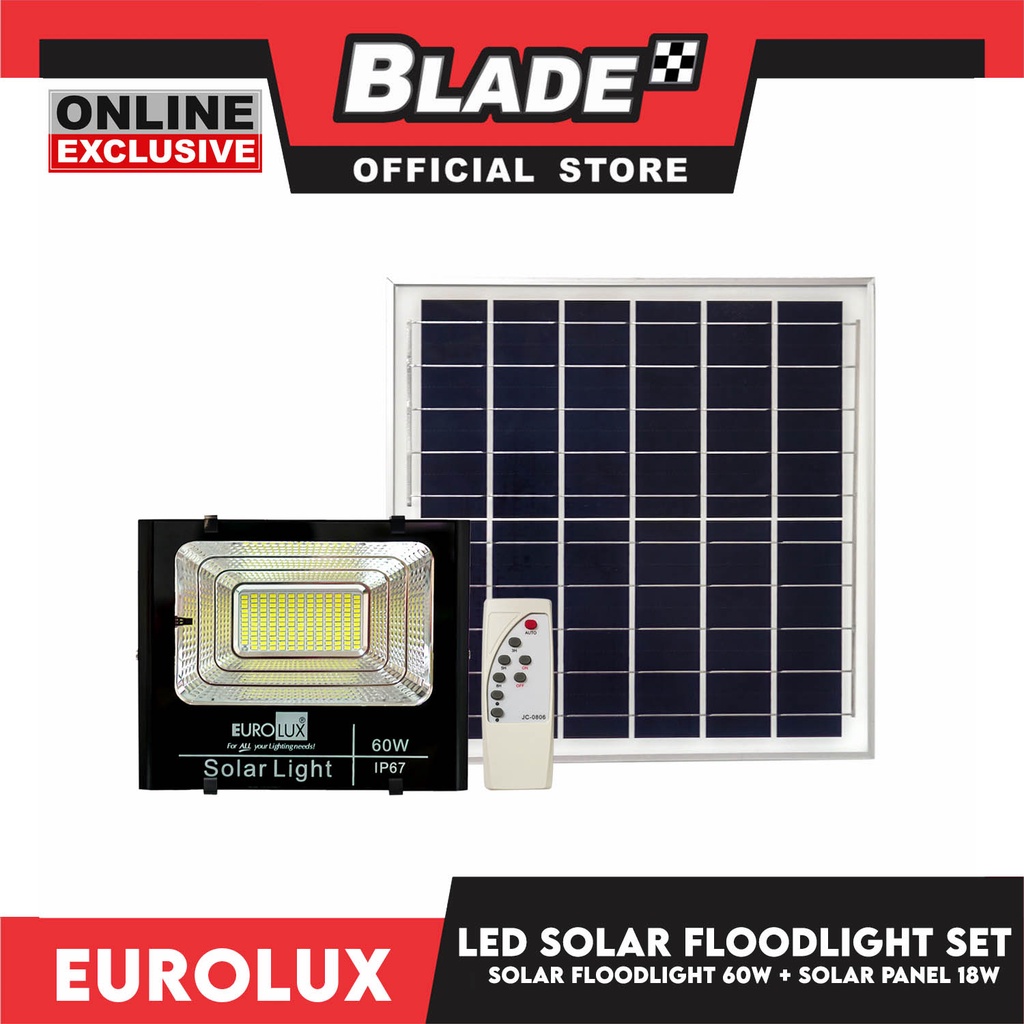 Eurolux Solar FloodLight IP67 60 watts with Solar Panel 18 watts ...
