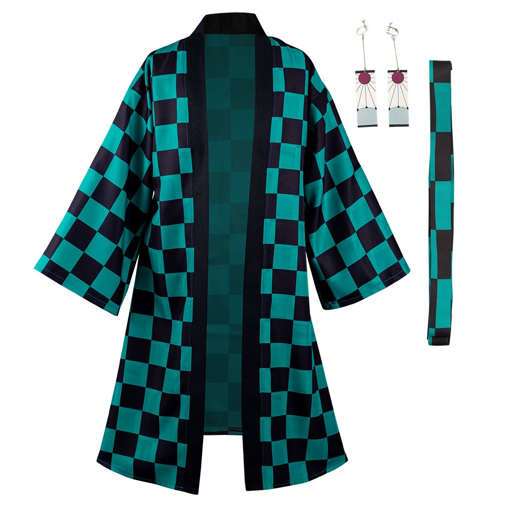 Demon Slayer Kamado Tanjirou Cosplay Costume Halloween Suit + Earrings ...