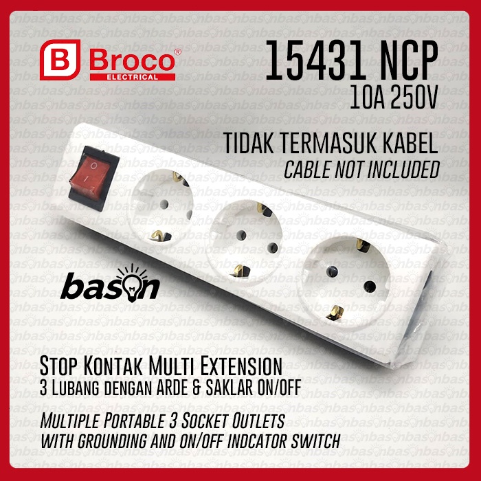 Broco 15431 NCP 10A 250V SNI - 3 Hole Switch Socket without cable ...