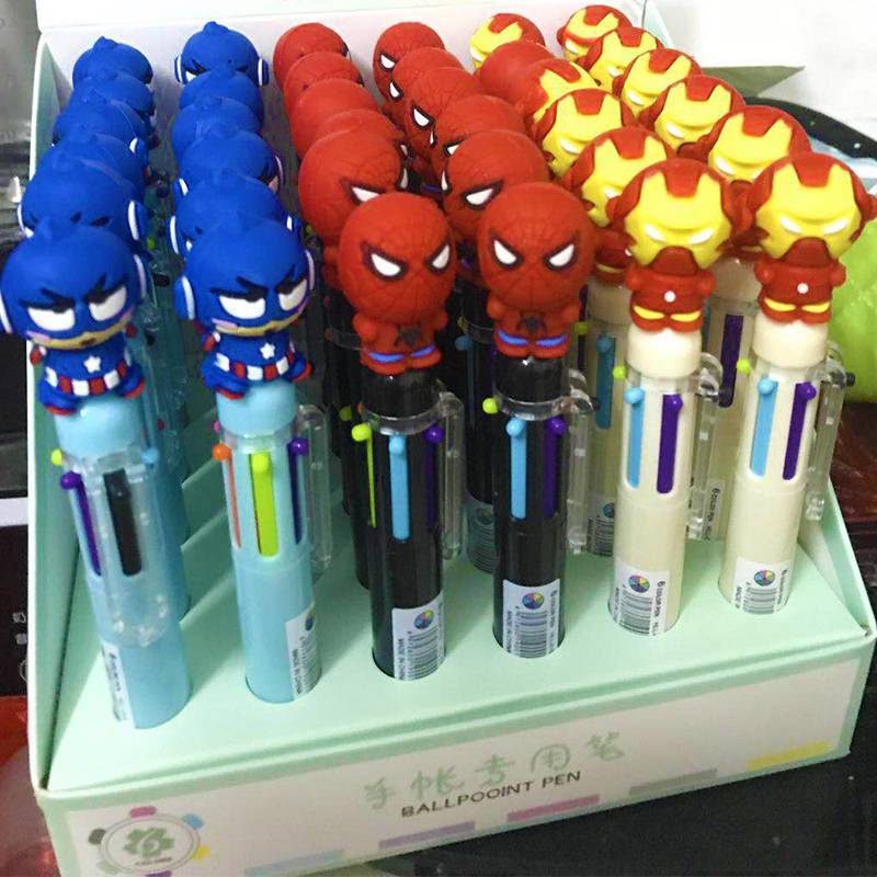 Kawaii Silicone Head 6 Colors Ballpoint Pen Spiderman Captain America ...