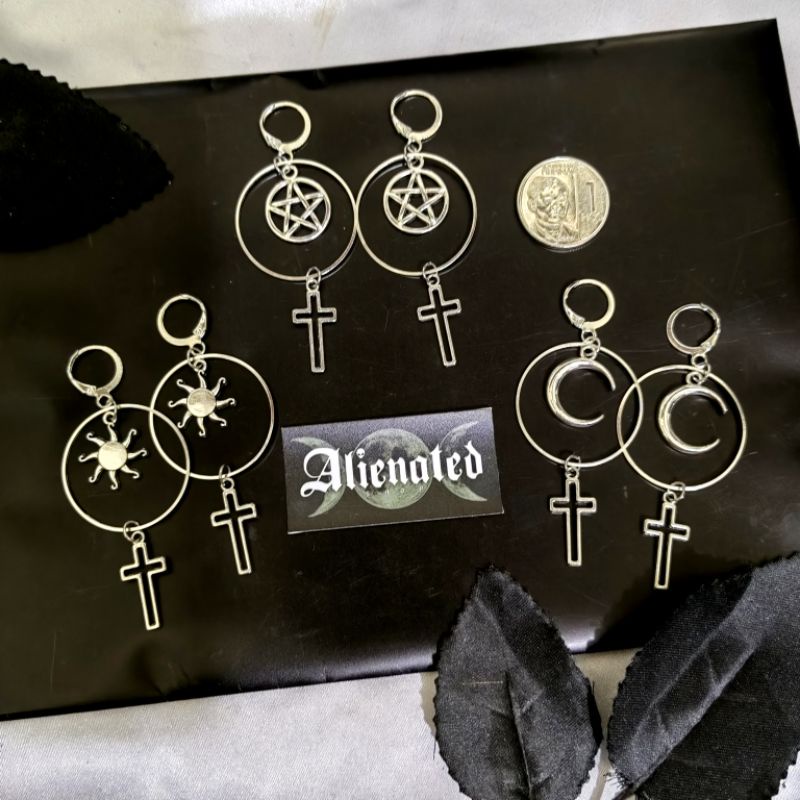 AS | Star Moon Sun Celestial Double Hoop Chain Gothic Witchy Wiccan ...