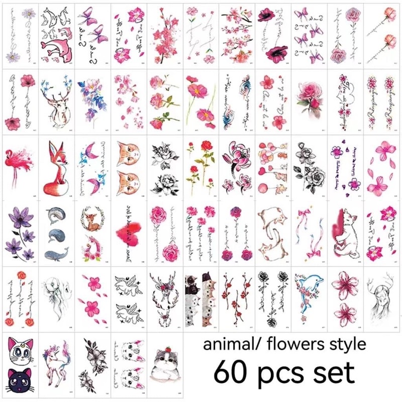 (60 pcs set) tattoo stickers waterproof and cute stickers for men and ...