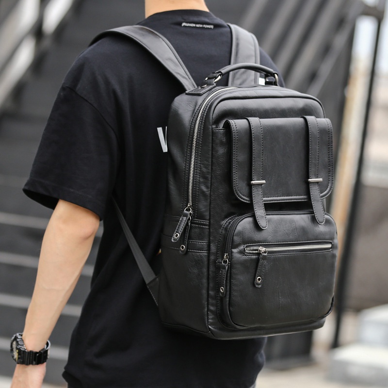 Korean Style Man Backpack Leather Laptop Bag Fashion School Bag Men ...