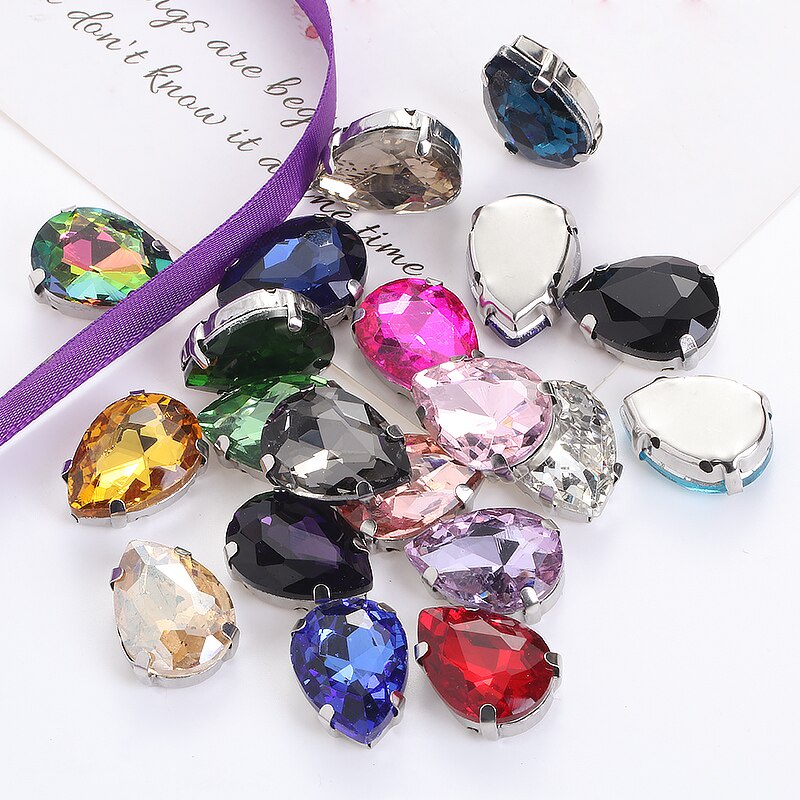 Yichuan Drop Shape Glass Rhinestones With Claw White K Metal Base ...