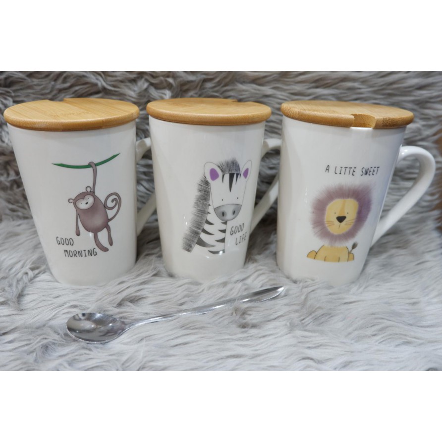 1pc Cute Animal/Coffee Mug with Cover and Spoon w/ box | Shopee Philippines