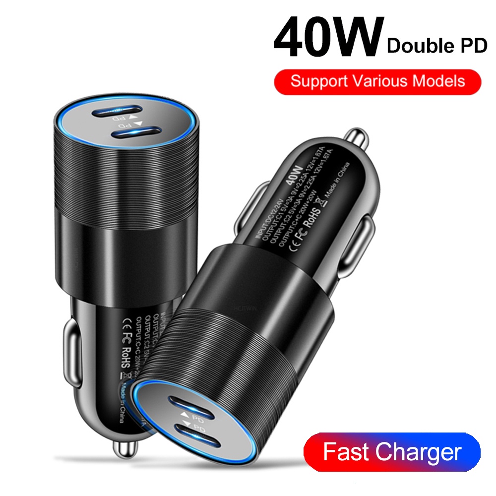 40W Dual Fast USB C Car Charger PD 20W Type C Quick Car Charger Adapter ...