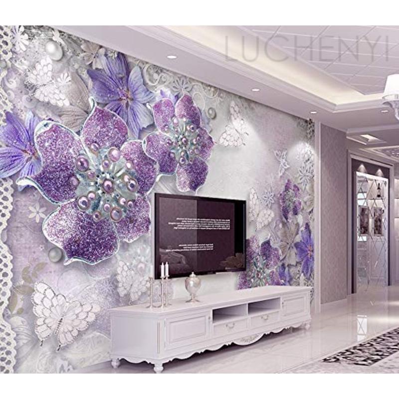 Custom Murwall Floral Wallpaper Purple Swarovski Flower Wall Mural ...