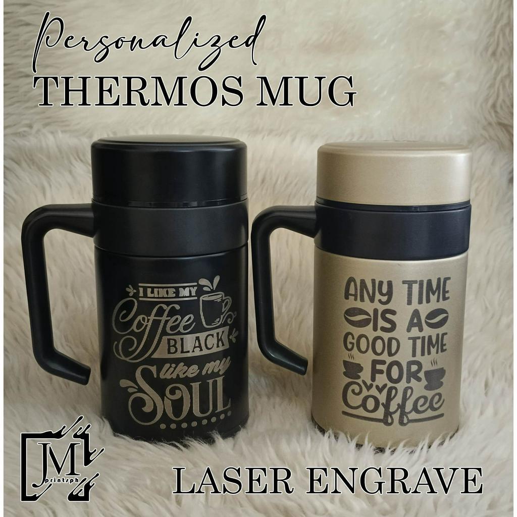 Custom Laser Engrave 400ml Hot & Cold Insulated Thermos Mug with Handle ...