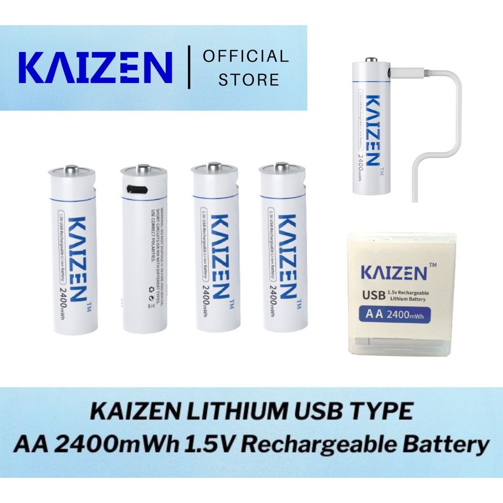 Kaizen USB Lithium AA 2400mWh Rechargeable Battery 1.5V | Shopee ...
