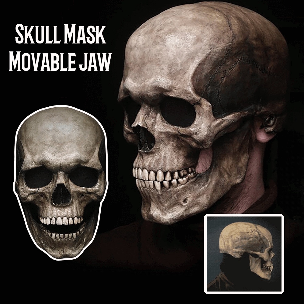 ~Bulex Creepy Halloween Full Face Skull Mask with Moving Jaw Scary ...