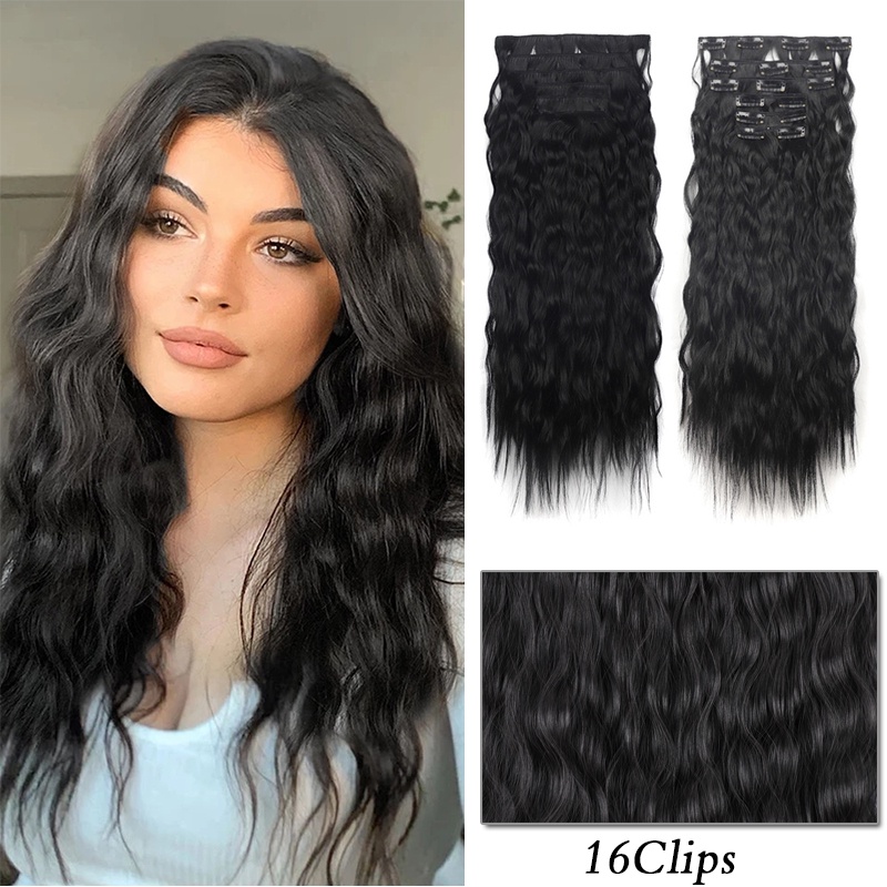 16 Clips Hair Extension Wigs Clip In Hair Long Kinky Curly Hairpiece ...