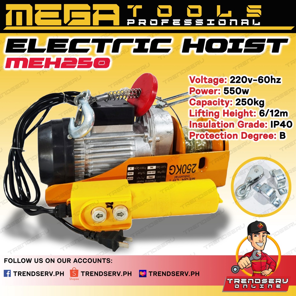 MEGA Industrial Electric Hoist 550w 250kg HEAVY DUTY MEH250 | Shopee ...