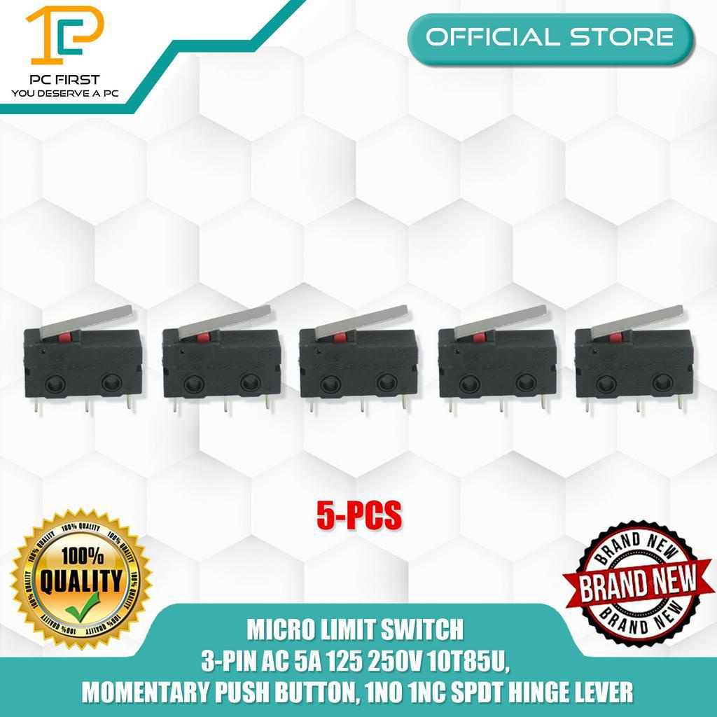 MICRO LIMIT SWITCH 3-PIN AC 5A 125 250V 10T85U, MOMENTARY PUSH BUTTON, 1NO 1NC SPDT HINGE LEVER ...