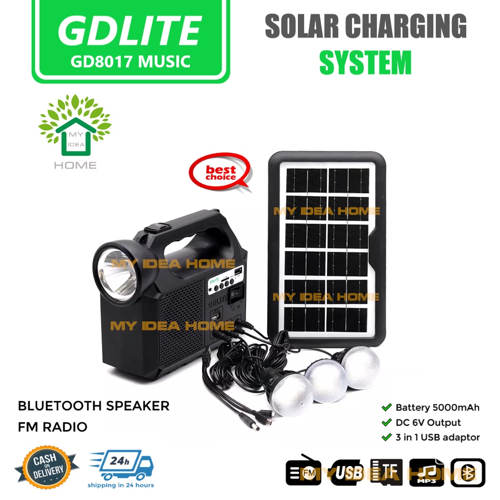 GDLITE Solar Charging System Handy light Bluetooth speaker FM radio W/3 ...