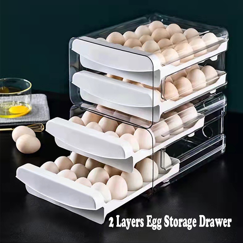 ActiveBae 32/40 Grids Egg Drawer Storage Box Double Layer Compartment ...