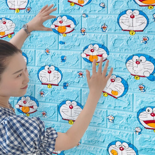 Doraemon 3D wallpaper adhesive foam waterproof wall sticker for bedroom ...