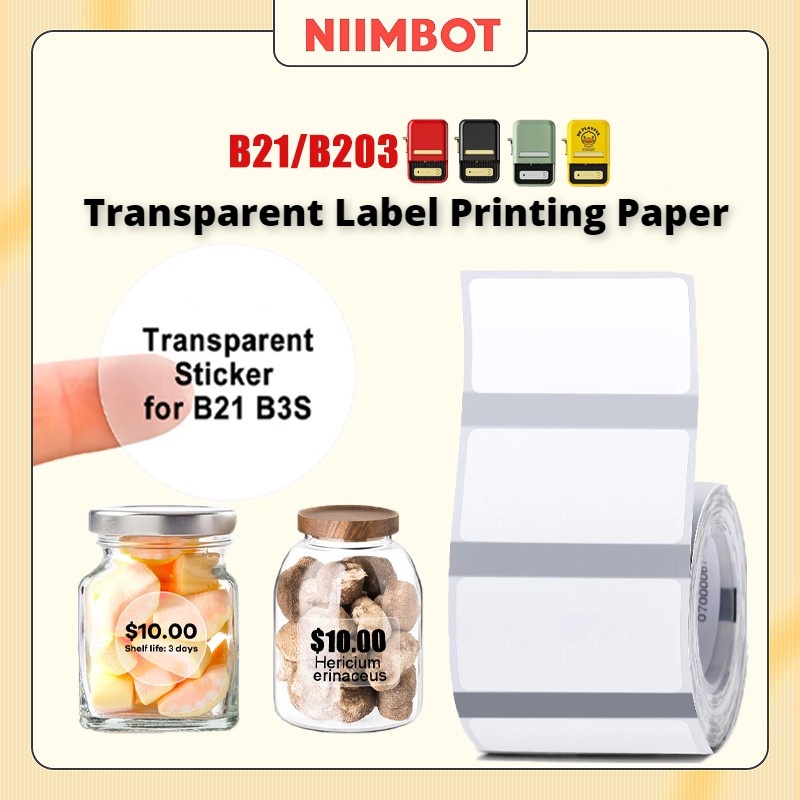 Niimbot B21 Label Printing Paper Transparent Name Sticker Sticker Waterproof Self Adhesive ...