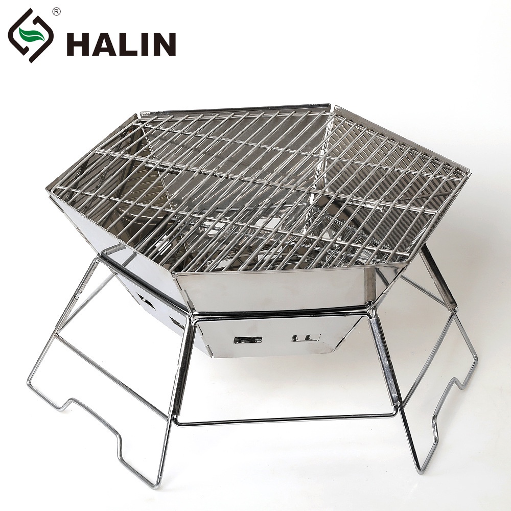Outdoor Picnic Barbecue Rack Portable Stainless Steel Grill Hexagonal Folding Charcoal | Shopee ...