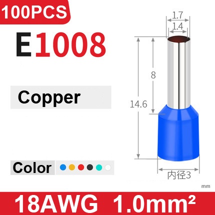 100Pcs Electric Wire Conector Cable Ferrule Terminal End Crimps ...