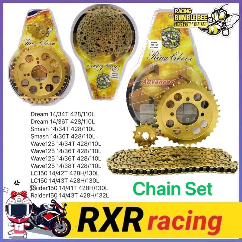 Chain Set racing BUMBLEBEE (gold) For XRM125/Wave125 LC150 RAIDER150 ...