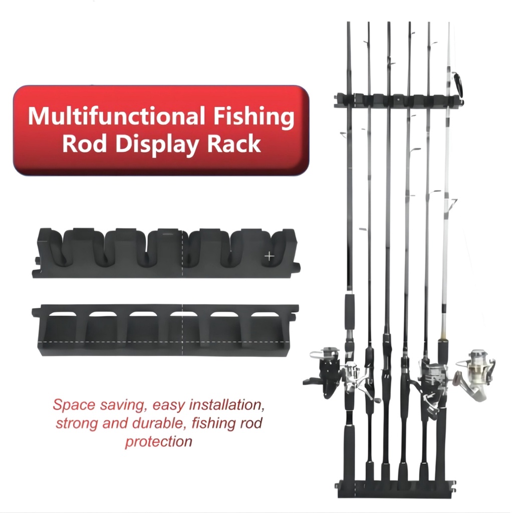 6-Holes Multifunctional Wall Mount Fishing Rod Holder Stand Fishing Rod ...