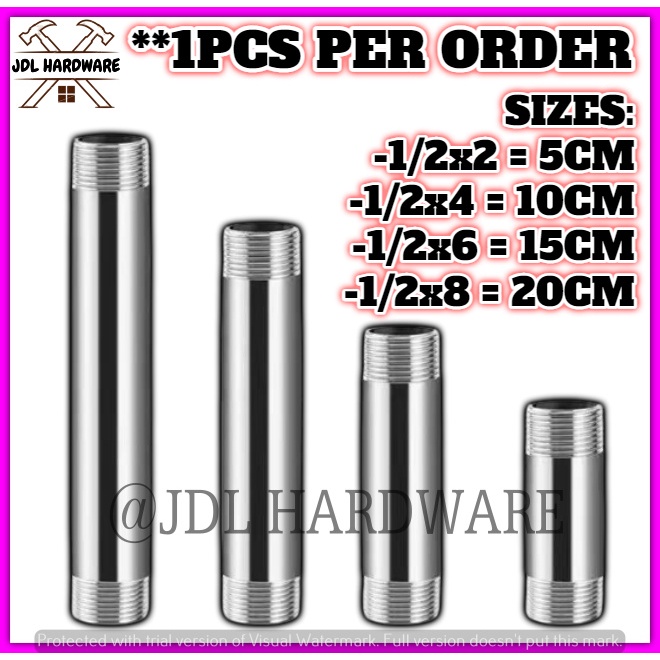 1PCS STAINLES STEEL MALE TO MALE THREADED TUBE PIPE FITTING (1/2x2, 1 ...