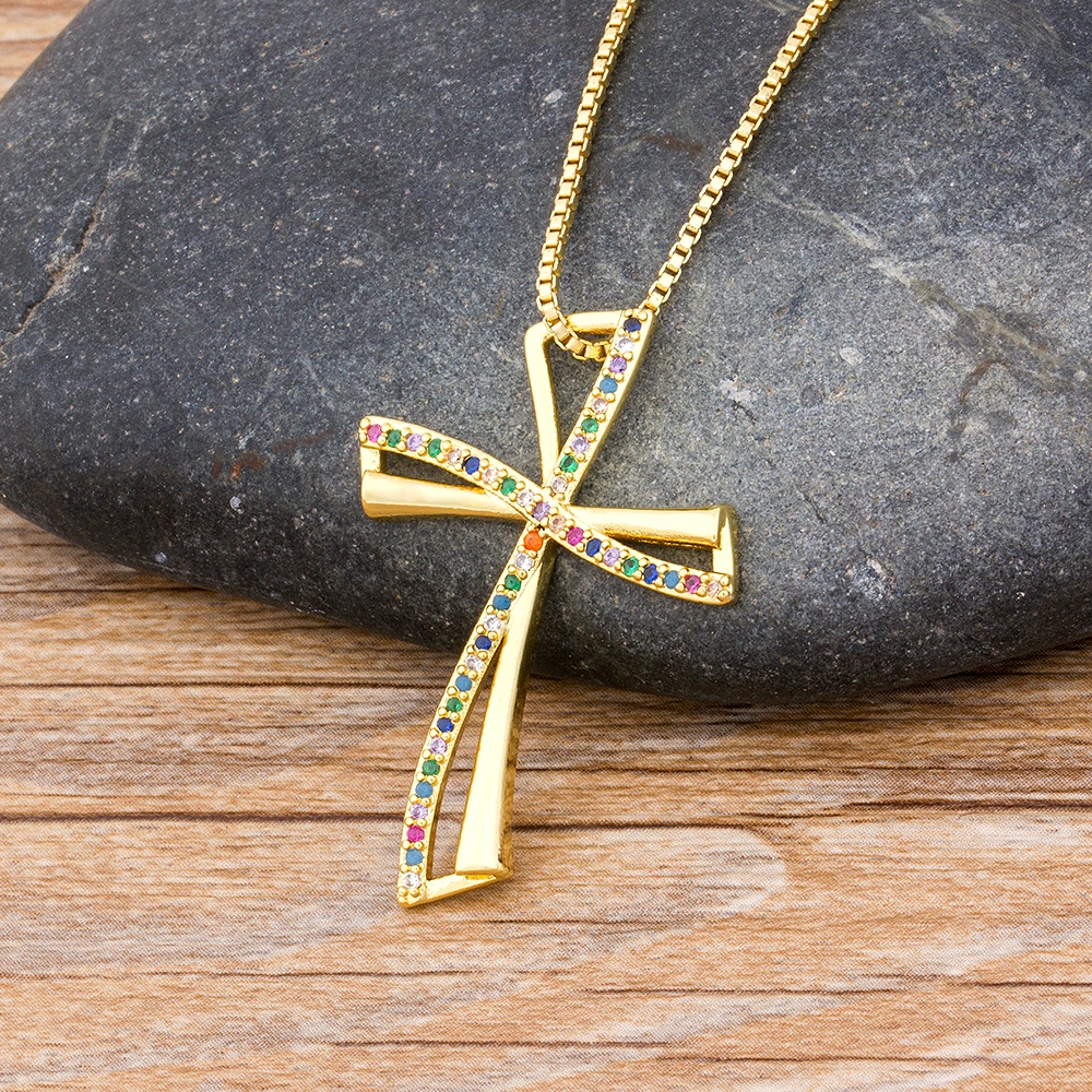 New Design Rainbow Cross Pendant Chain Necklace AAA Cubic Zirconia ...