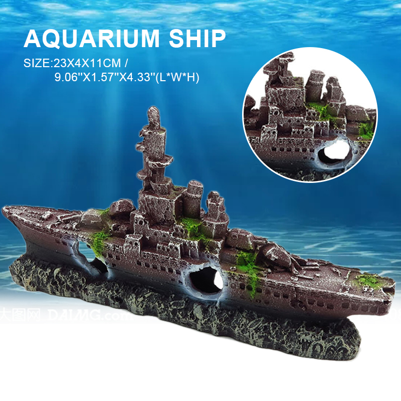 Aquarium Ship Wreck Ornament Destroyer Navy War Boat Fish Tank Cave ...