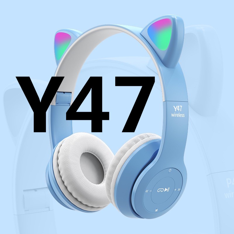 Y47 Wireless Headphones P47m Cat Ear with Mic Bluetooth Headset Cool ...
