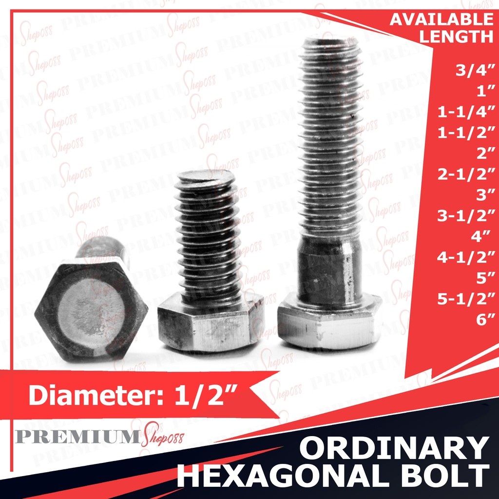 1/5pcs 1/2" Ordinary Bolt Cap Screw Hexagonal Hex Ord Bolts Capscrew ...