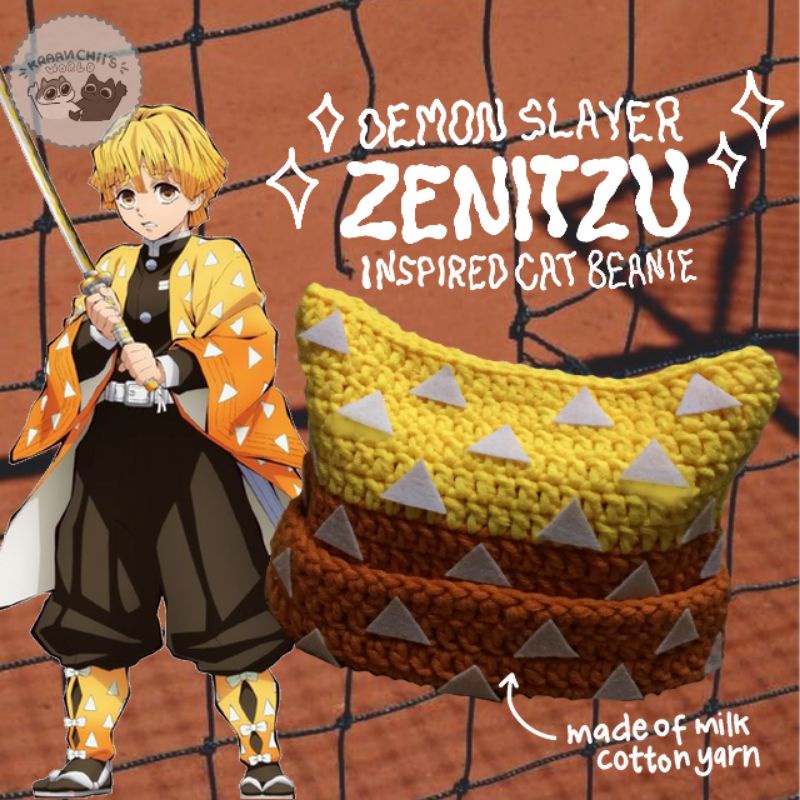 Demon Slayer "ZENITZU" Kimetsu no Yaiba Inspired Crochet Square Cat ...