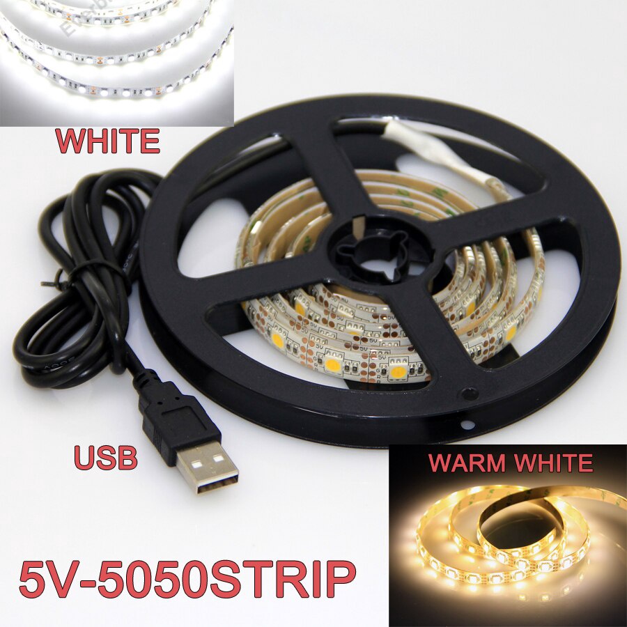 1M 2M USB LED Strip Light 5V 5050 SMD IP65 Waterproof RGB Warm White ...