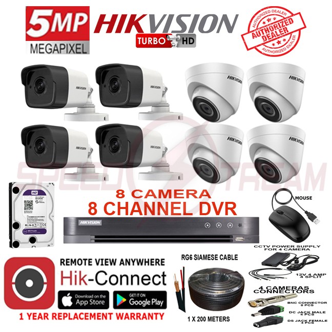 Hikvision 5MP 8 Camera 8 Channel DVR 2TB HDD RG6 Siamese CCTV Package ...