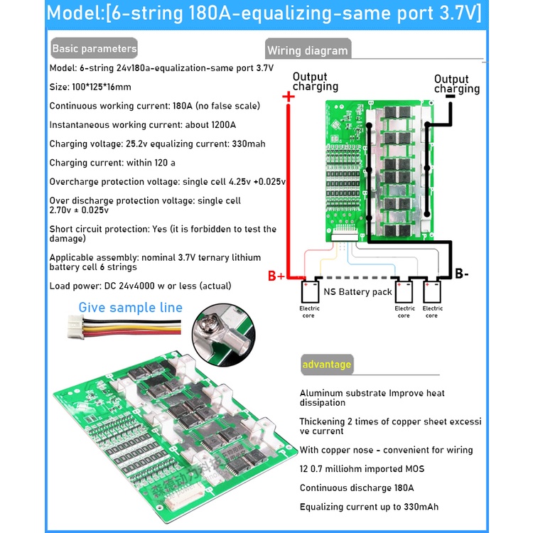 6S 7S 8S 24V 50A 100A 130A 180A 230A 300A BMS 18650 Li-ion Lifepo4 ...