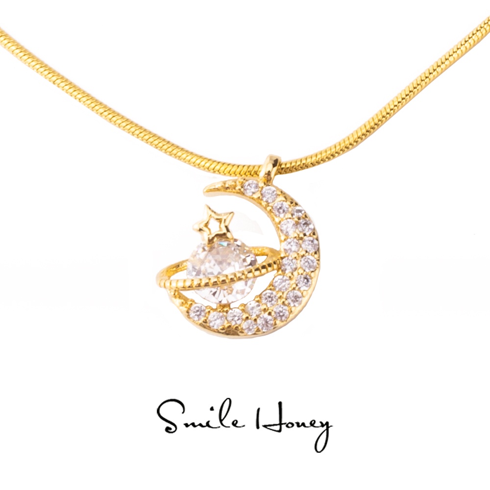 Woman Necklace 18K Gold Hitagi Necklace Diamond Sun Moon Star ...