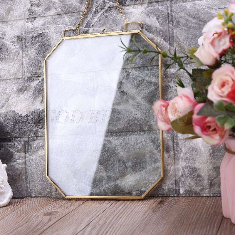 Octagon Floating Hanging Photo Frame Metal Glass Portrait Picture Plant ...