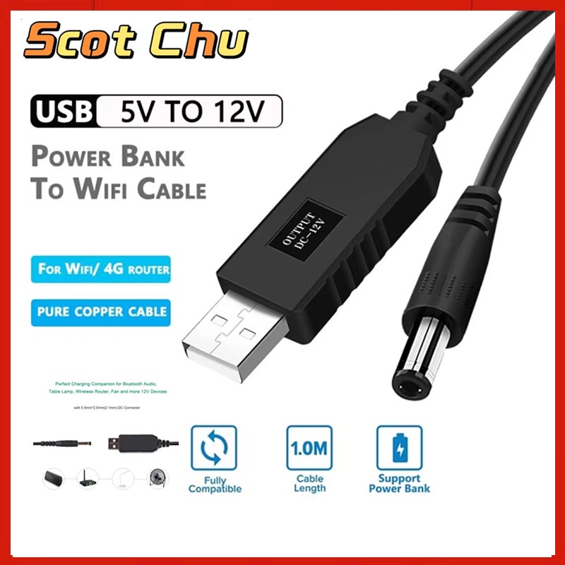 Scot Chu DC 5V to 12V USB Charging Cable WIFI Router USB to DC Power ...