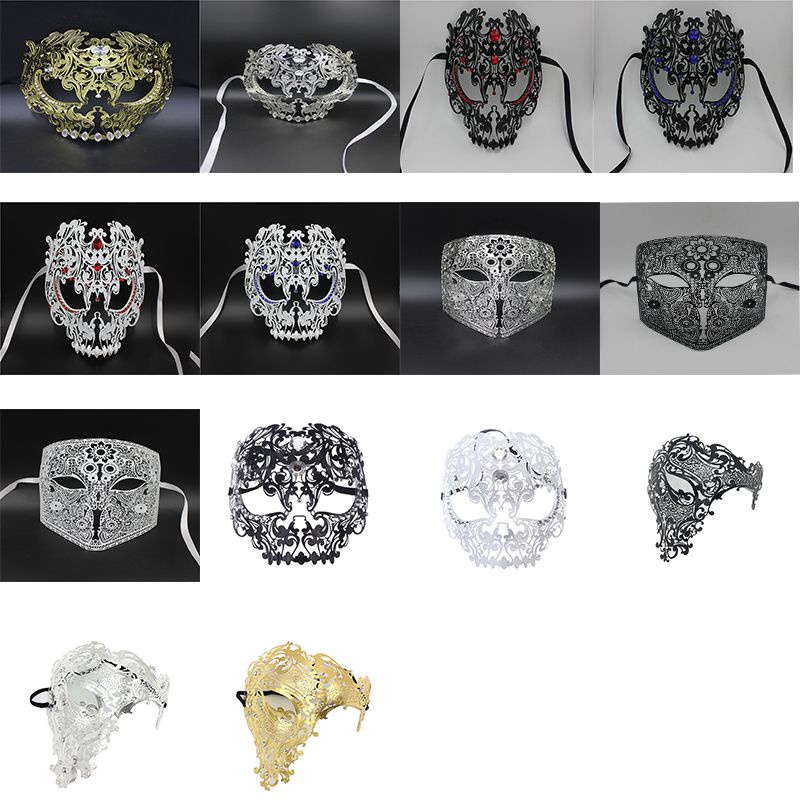 Black Gold Skull Metal Mask Halloween Rhinestone Half Face Venetian ...