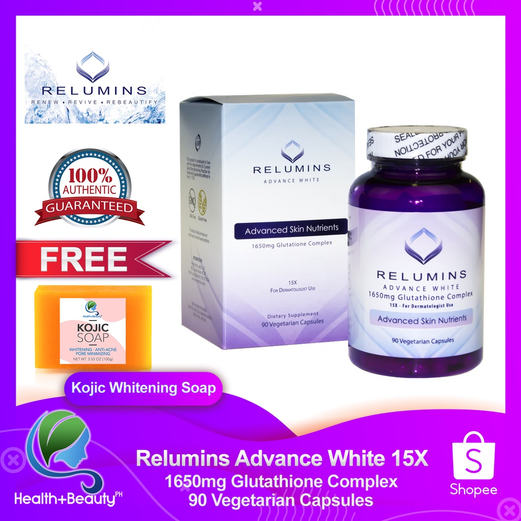 Relumins Skin Whitening 15x Glutathione 1650mg 90 Capsules ...