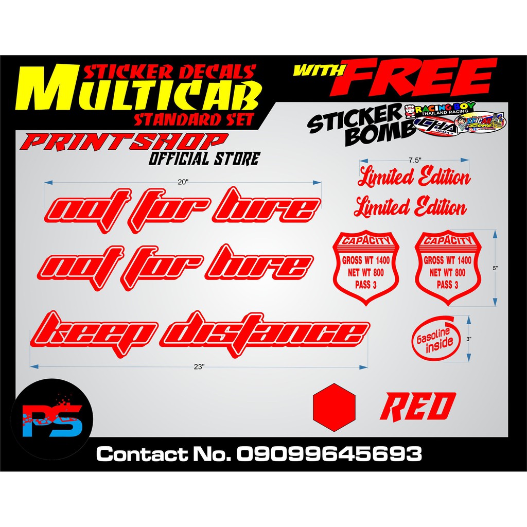 Multicab Standard marking Sticker Decals Set (CAPACITY, NOT FOR HIRE ...